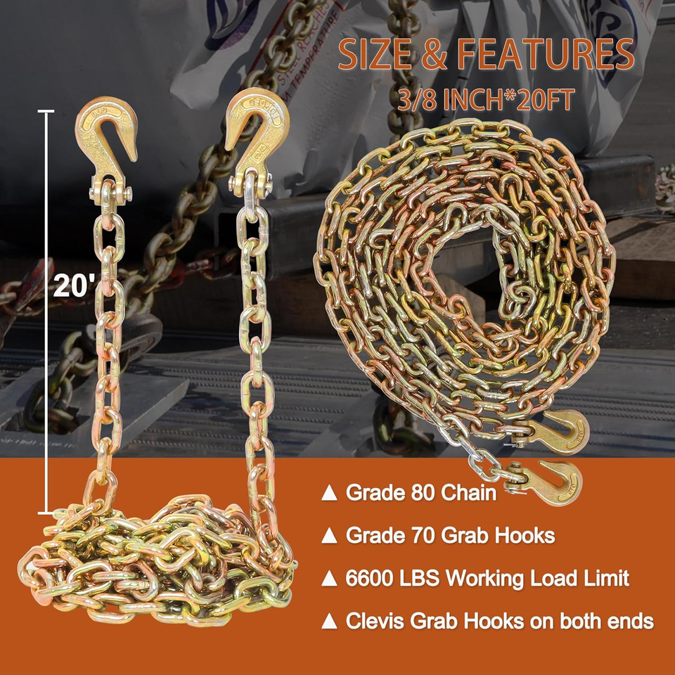 3/8 Inch X 20FT G70 Transport Binder Chain Safety/Binder Chain with ...