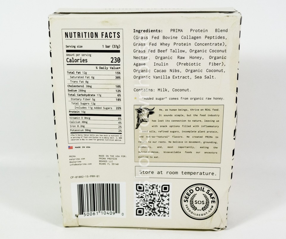 1 PRIMA ANCESTRAL PROTEIN BAR Grass Fed Protein Bars SALTED CARAMEL 7 ...