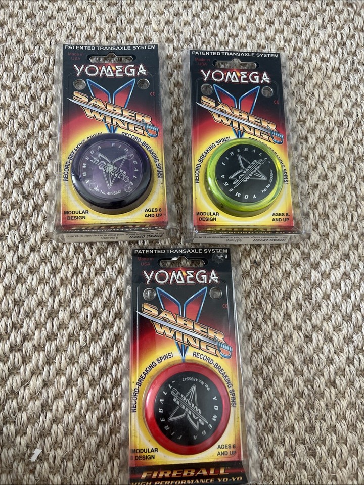 3 Lot Yomega Vintage Fireball Yo-Yo Original Packaging Red Green Purple ...