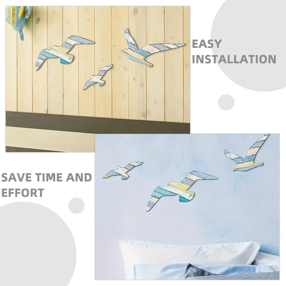 3 Pcs Wooden Seagull Plaque Beach Theme Wall Decor Room House | eBay ...