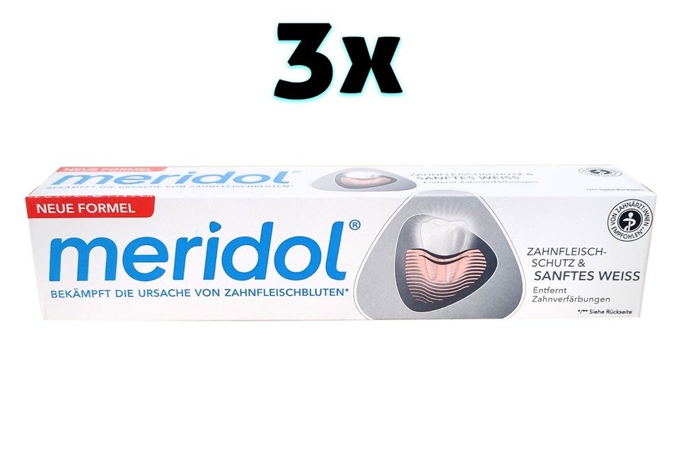 3 x 75ml Meridol Whitening toothpaste 🌟 3 genuine 2.5oz tubes TRACKED ...