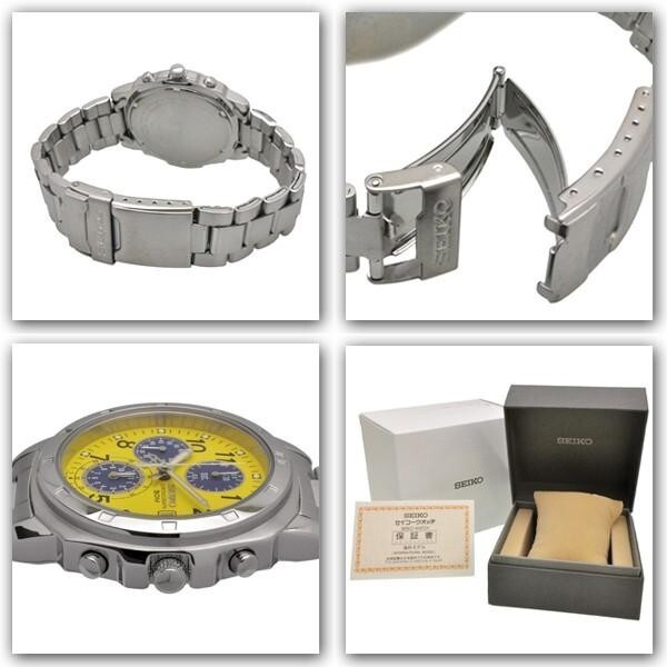 SEIKO SND409 Chronograph Yellow × Navy Stainless Steel Quartz Watch Men ...