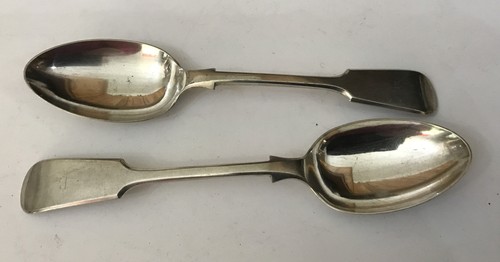 ANTIQU HENRY HOBSON 2 FIDDLE SPOON 19cm SILVER PLATE DESSERT SPOONS HH ...