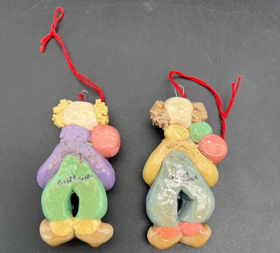 Vintage Handmade Birthday Clowns Number One and Two Artist Signed Green ...