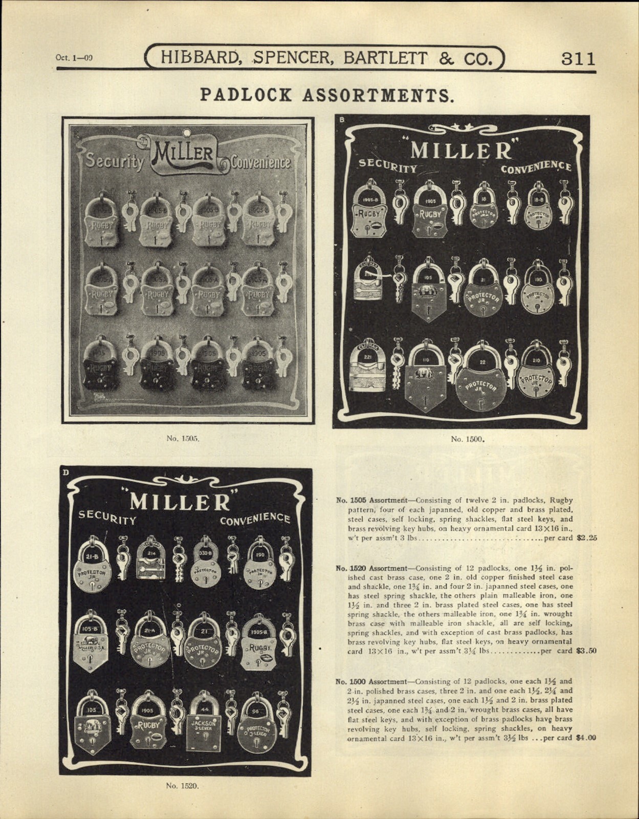 1905 - 10 PAPER AD 12 PG Padlock Lock Old Oak RFD US Mastodon Malta ...