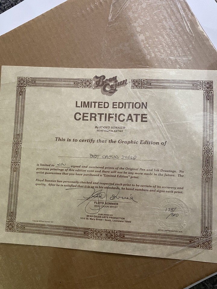 Floyd Sonnier Best Cajun Syrup Print 175/200 Limited Edition Signed ...