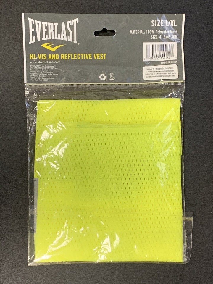 Everlast Construction Work Vest Hi-Vis & Reflective Fluorescent Yellow ...