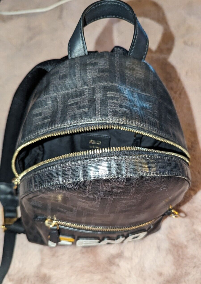 Fendi Fila Mania Logo Mini Backpack Zucca Coated Canvas Black Grey FF ...