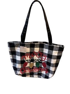 Merry Christmas Tote Bag Red/White/Black Plaid By Styline BRAND NEW W ...
