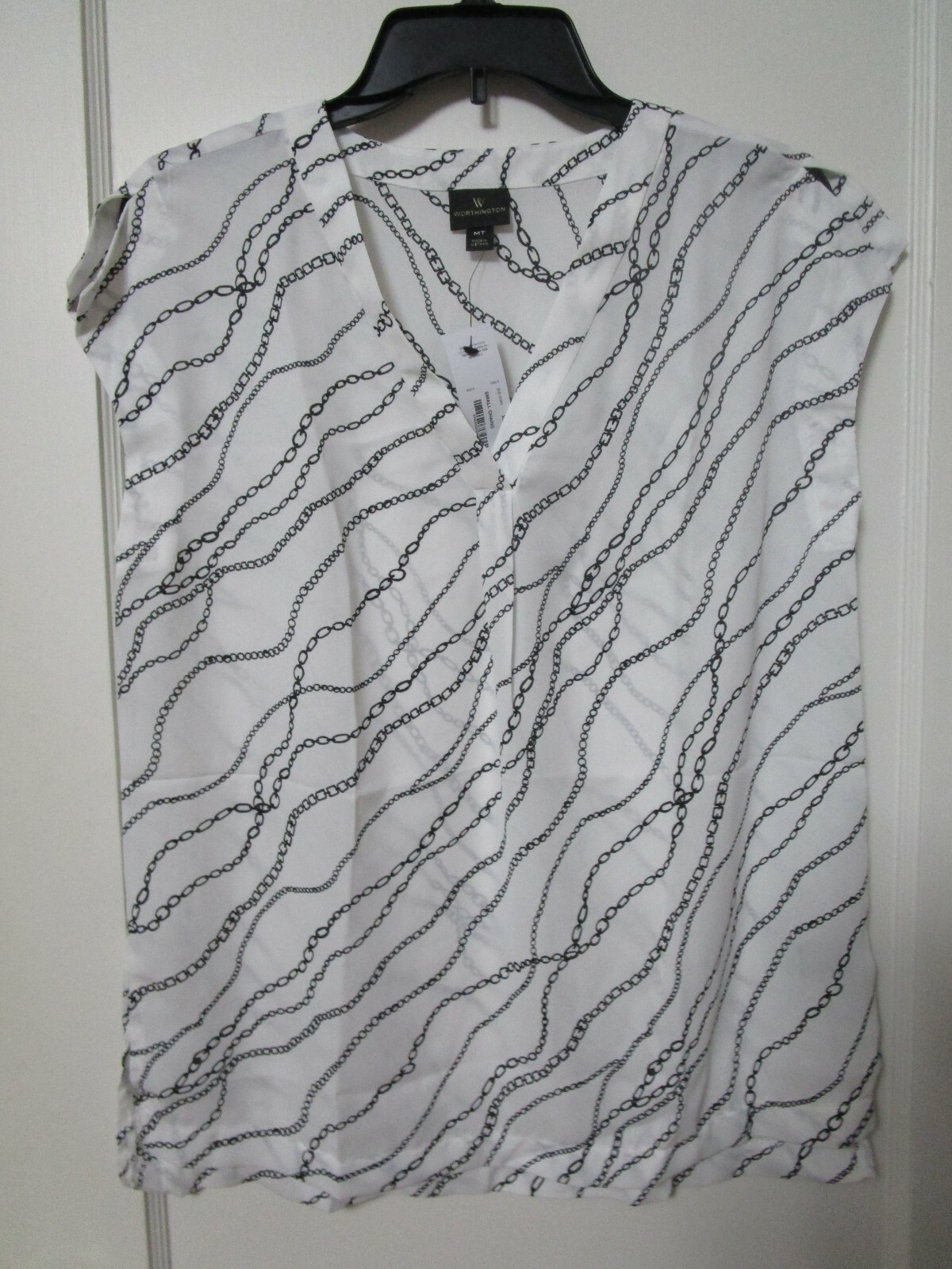NWT Women's WORTHINGTON White Black Chain Blouse Size Medium Tall ...