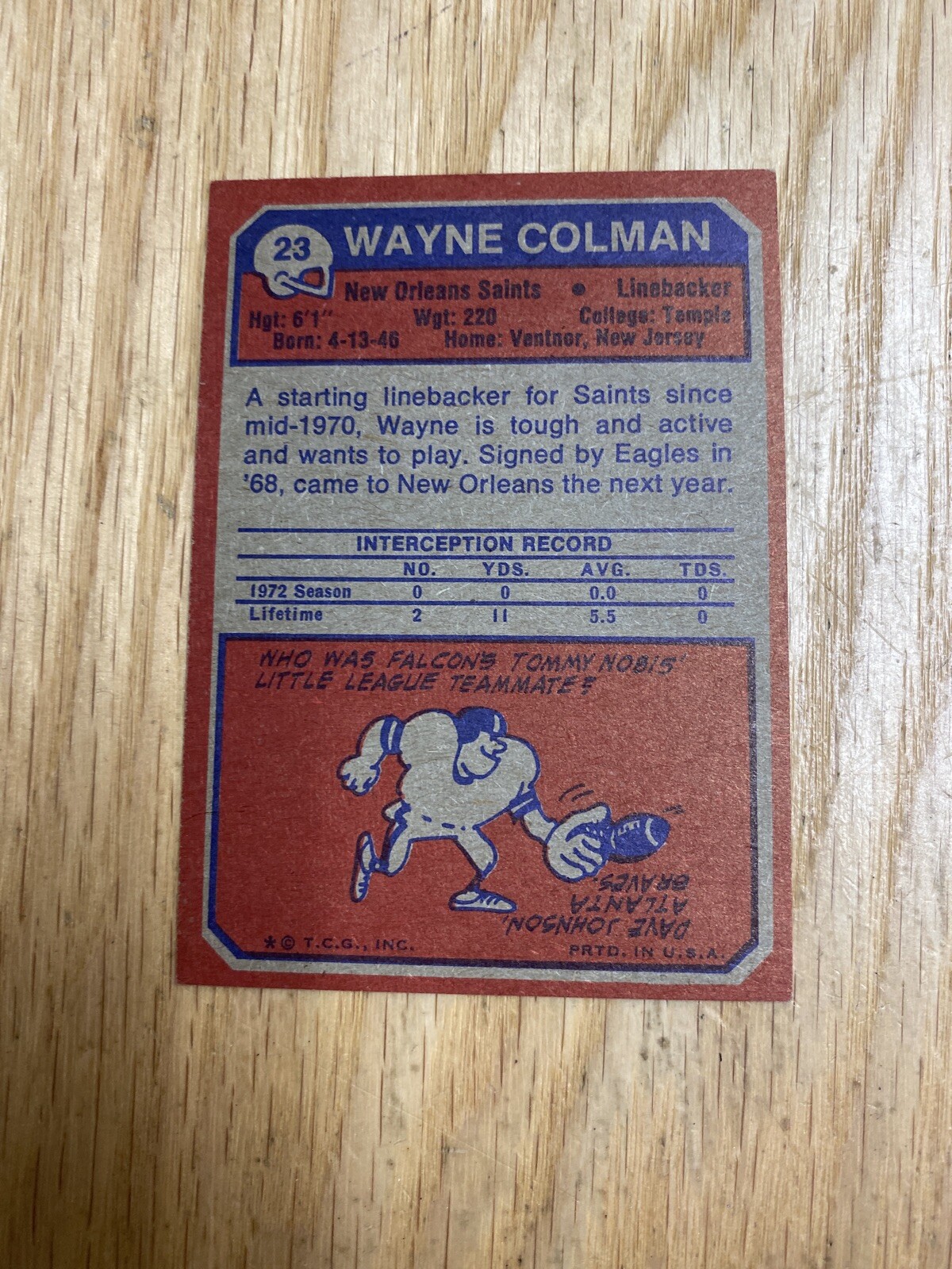 1973 Topps Football Wayne Colman Saints Card #23 | eBay
