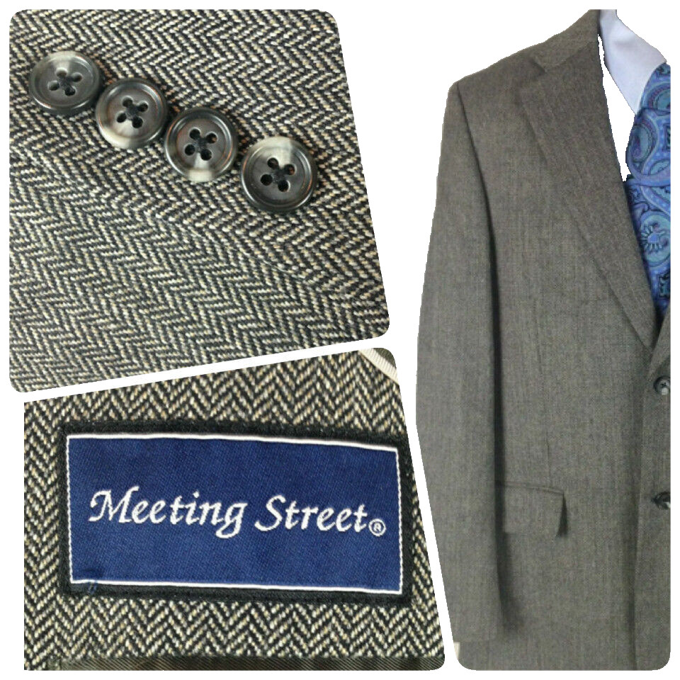 Meeting Street Men's Gray Herringbone Blazer Sport Co… - Gem