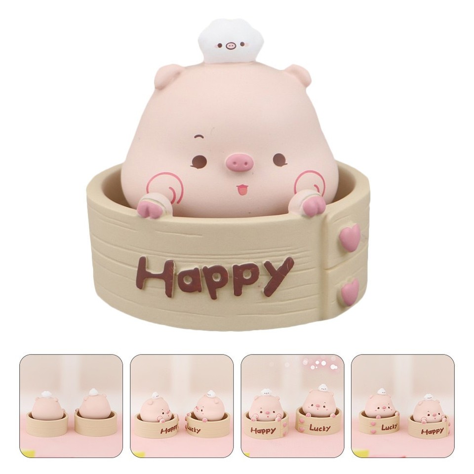 2Pcs Car Shaking Head Pig Statue Car Interior Ornament Home Office ...