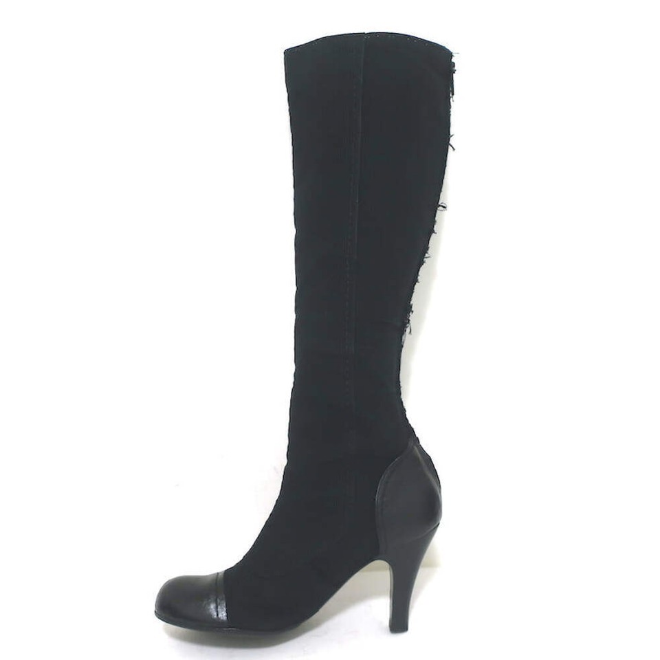 Lanvin Cap Toe Buttoned Knee High Boots Black Corduroy & Leather Size ...