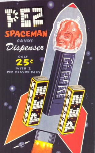 PEZ Spaceman Rocket Candy Dispenser Advertising Poster Style Classico ...