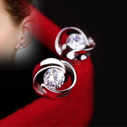 Sterling Silver Earring Ear Stud Bar Zirconia Gem Shiny Design Fashion ...