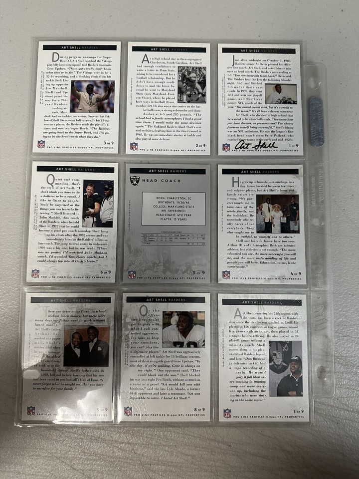 Art Shell 1992 Pro Line Profiles Auto Autograph Complete 9 Card Auto ...