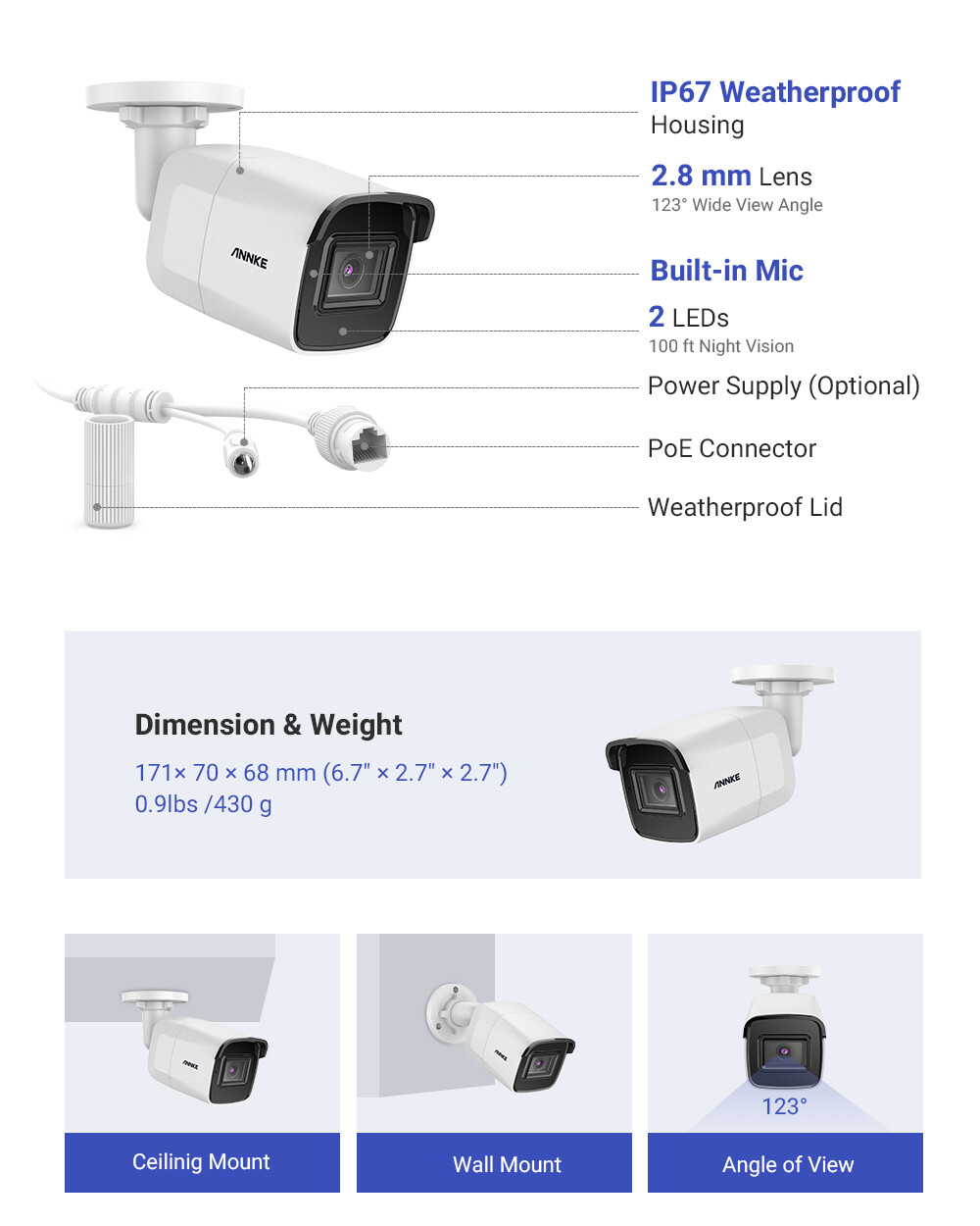 ANNKE 8MP POE Security IP Camera C800 H.265+ 4K Outdoor EXIR Night ...