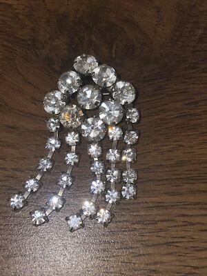 Vintage waterfall clear Crystal Rhinestone Dangle Brooch Pin Dangle ...