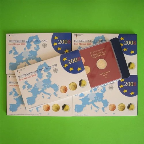 Germany 2008 proof sets 45 coins 1 cent - 2 euro + 2 euro ADFGJ " x 5 ...