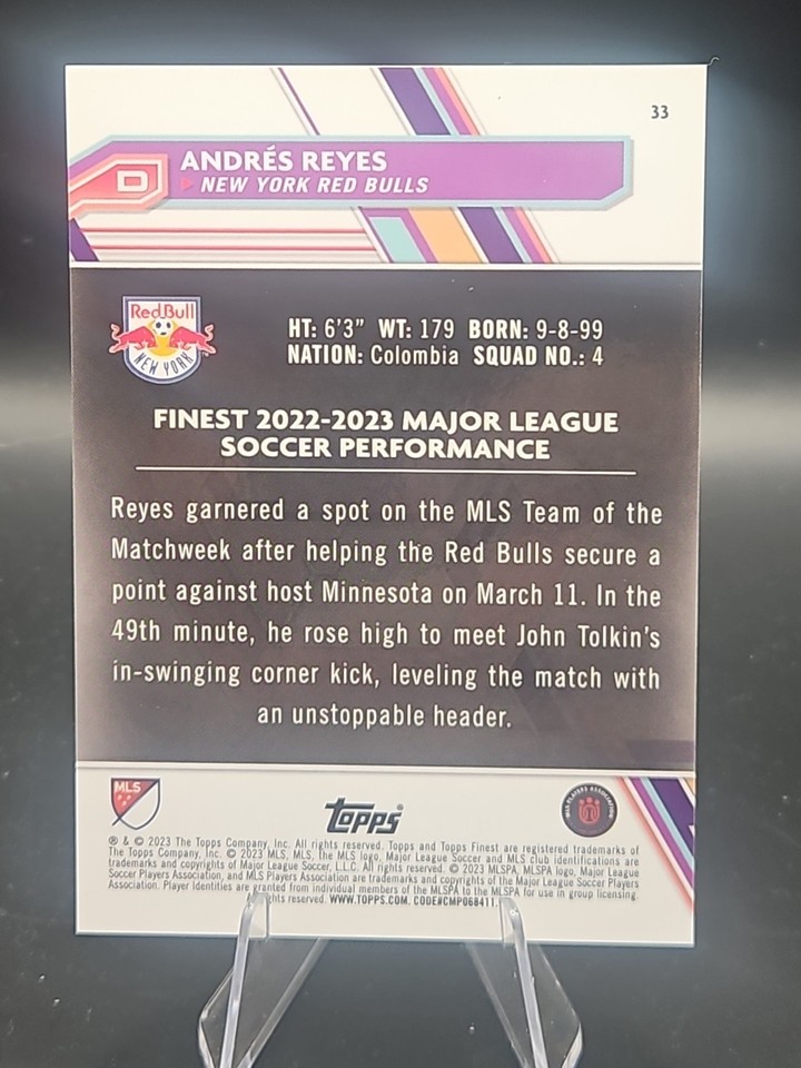 ANDRES REYES 2023 Topps Finest GOLD REFRACTOR /50 ~ New York Red Bulls ...