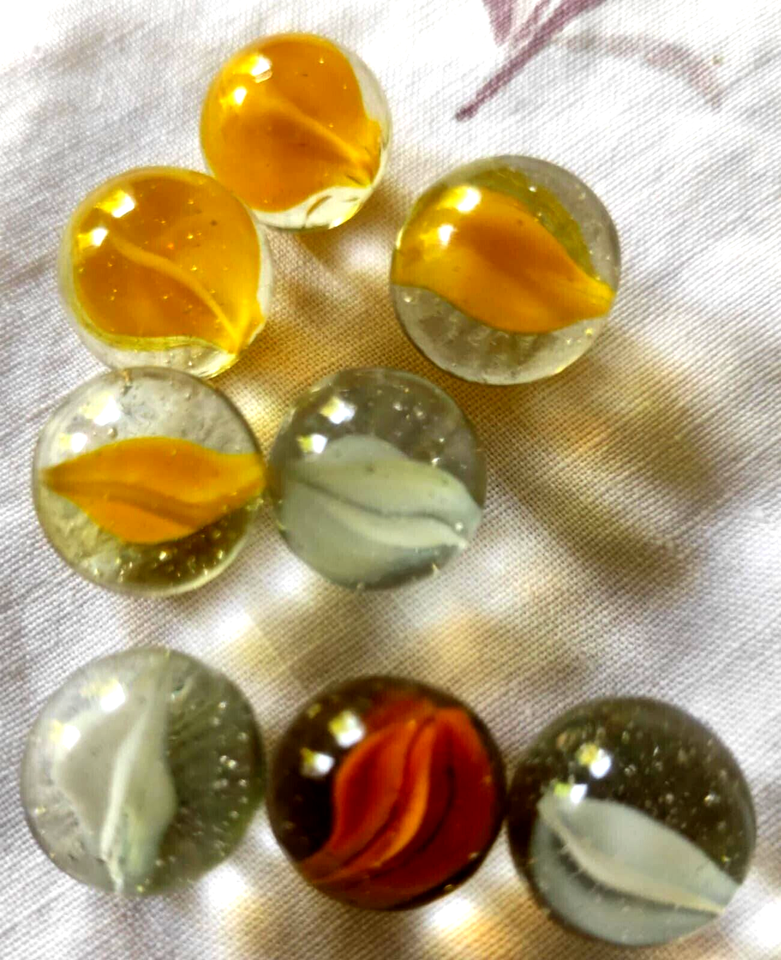 OLD TOY MARBLES 4 VEINS 8( 5+3) no .51''to 5.25'' with crease /pinch ...