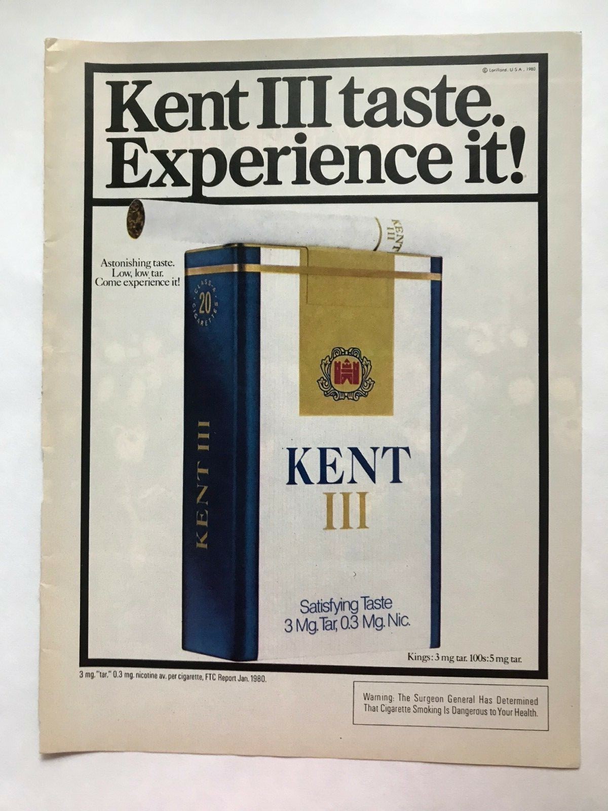 Kent III Cigarettes Vintage 1980 Print Ad | eBay