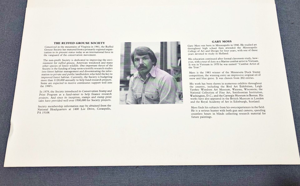 Gary Moss 1984 The Ruffed Grouse Society Ltd Ed Print Signed w/Stamp | eBay