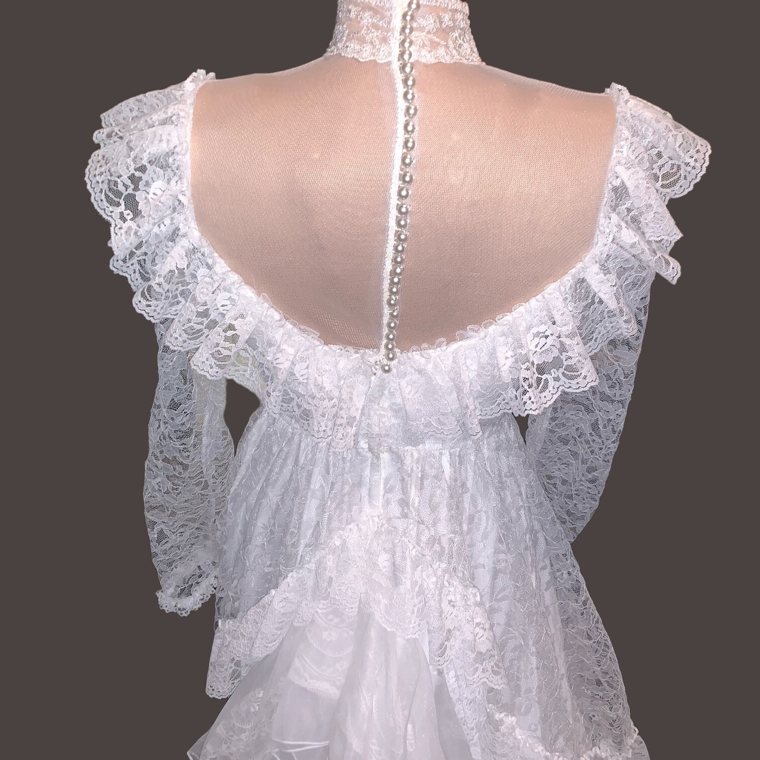 Vintage White Lace Wedding Gown Dress Romantic Boho Victorian Bell Sz 7 ...