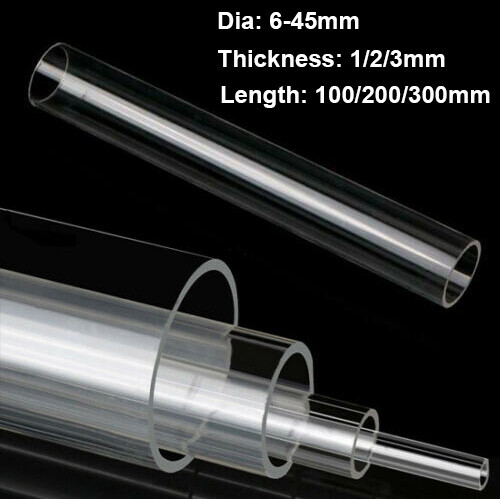 6mm-45mm Diameter Clear Acrylic Plastic Tube Pipe 100/200/300mm Length ...