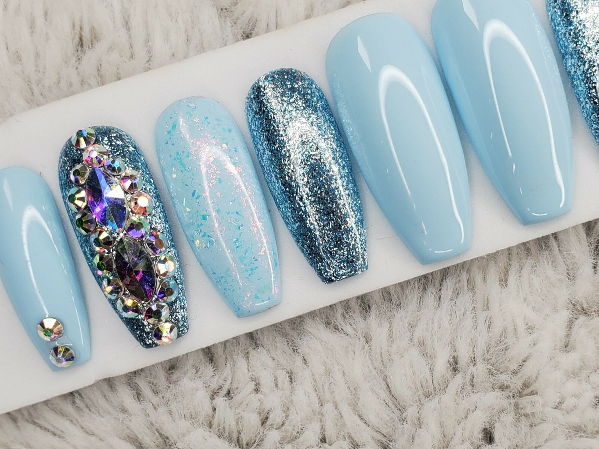Baby Blue And Silver Nails