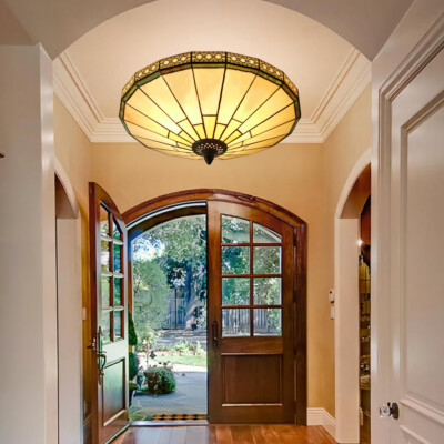Tiffany Mission Style Ceiling Light Geometric Shade Flush Mount Light ...