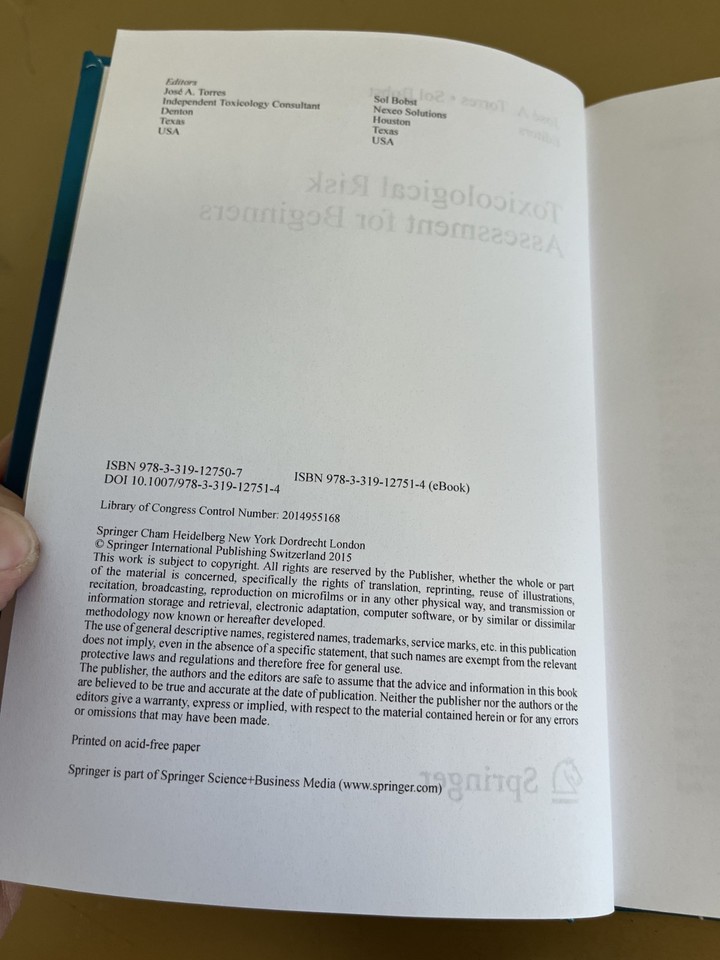 Toxicological Risk Assessment for Beginners by Torres & Bobst, Editors ...