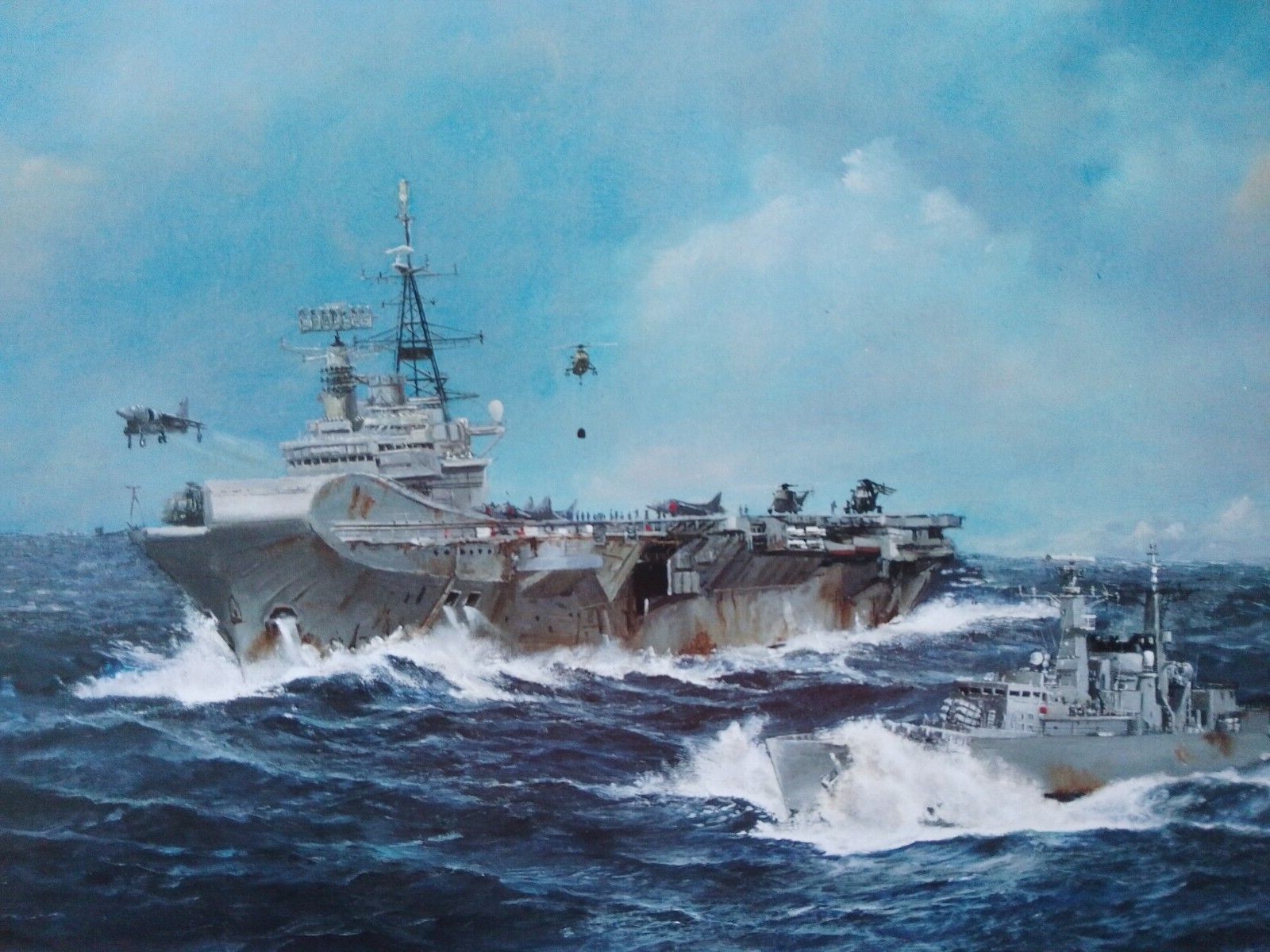 Falklands Campaign print 'Goalkeeper: HMS Broadsword With HMS Hermes ...