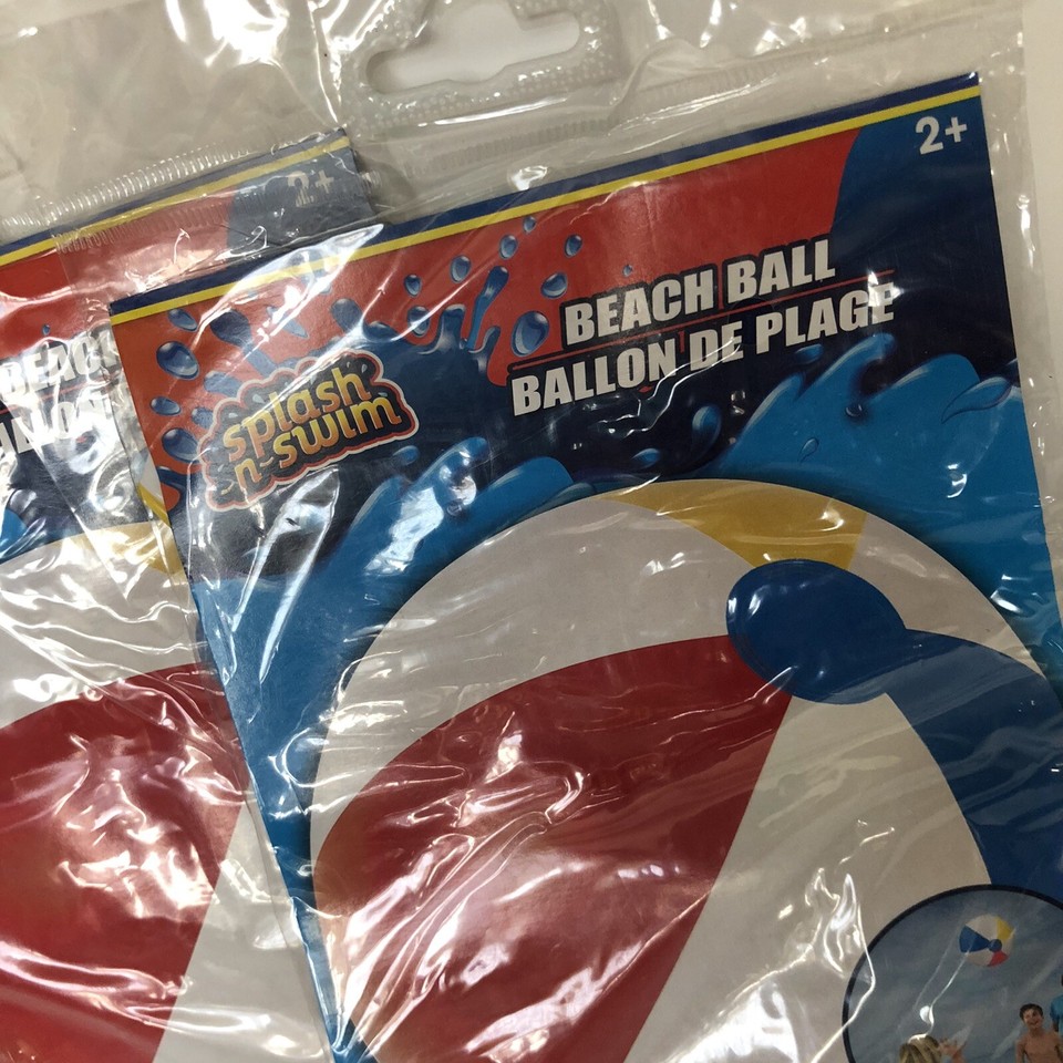 Inflatable Beach Balls Set of 3 Summer Splash Swim Fun Red White Blue ...