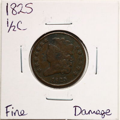 1825 1/2C Classic Head Half Cent with Fine Detail Damage #10787 | eBay