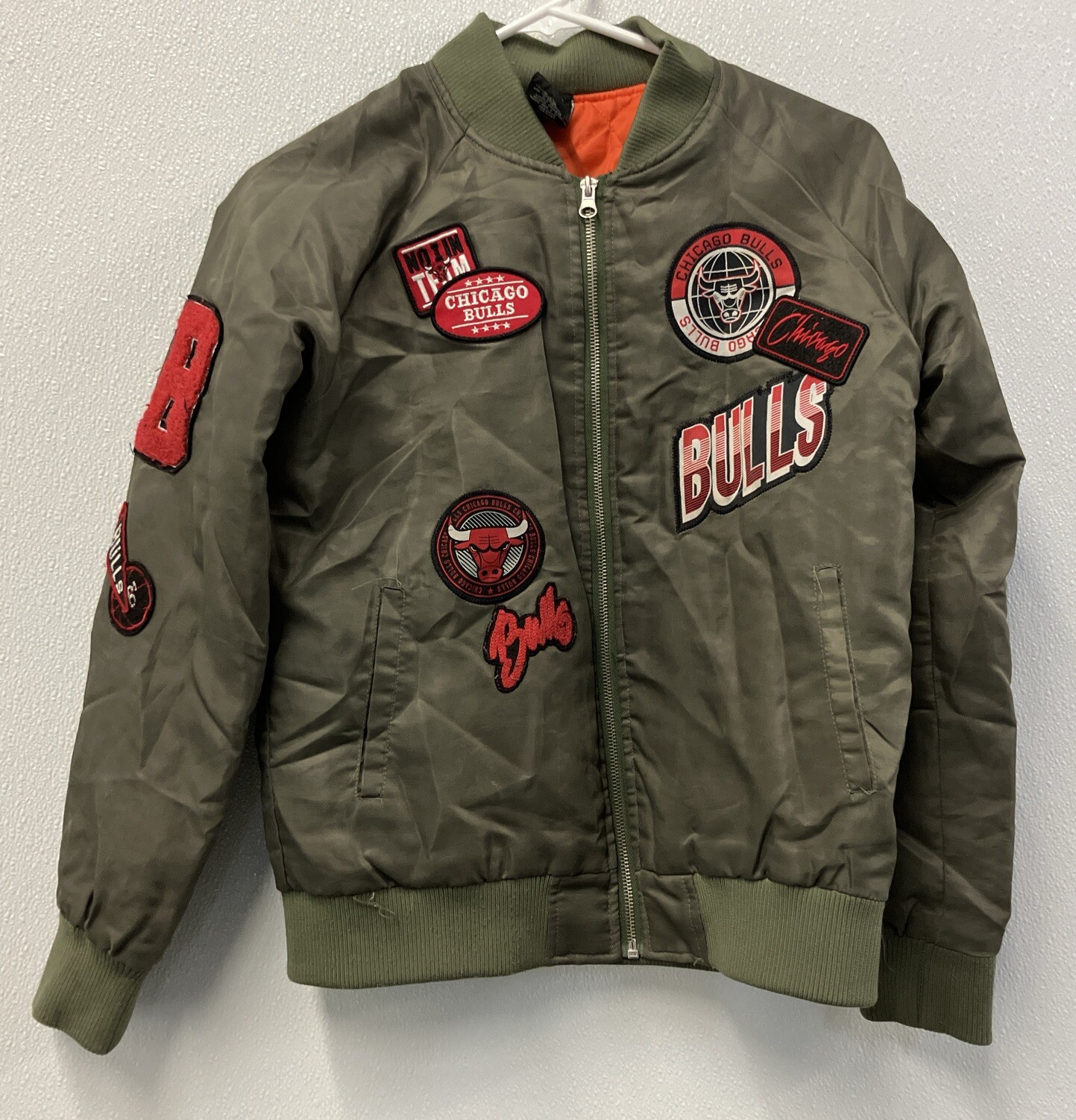Chicago Bulls Men's Satin NBA Bomber Jacket Olive Green Logo Patches ...