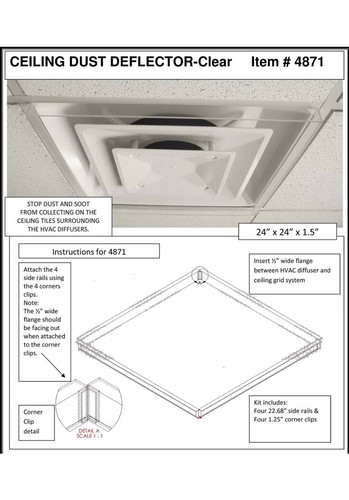 Clear Ceiling DUST Deflector for 2'X2' Ceiling AIR DIFFUSERS-Package of ...