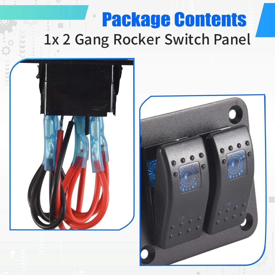 2 Gang Rocker Panel 5Pin on Off Pre-Wired Rocker Switche Panel for ...