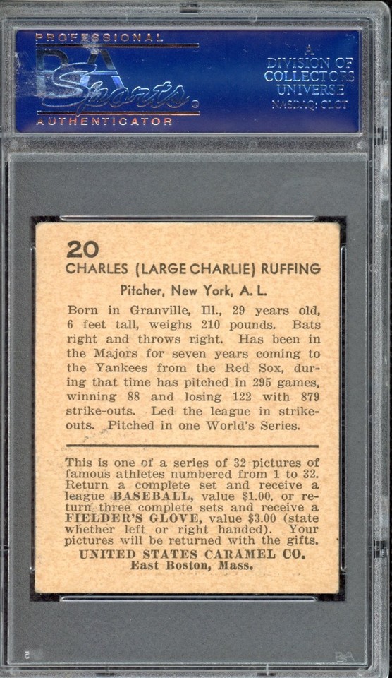 1932 U.S. Caramel Charles Ruffing PSA 5 EX Baseball New York Yankees ...