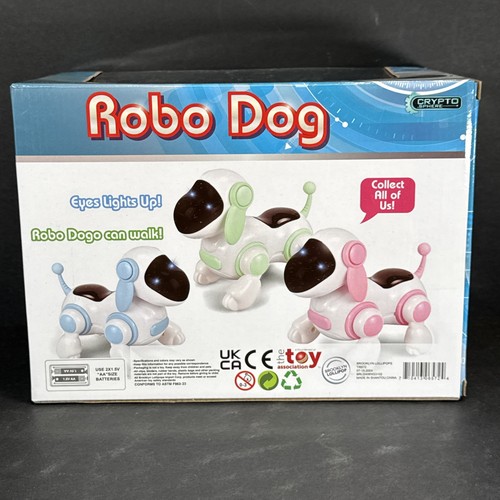 New Robo Dog Mint Green White Dog Walks By Itself Eyes Light Up In Box ...