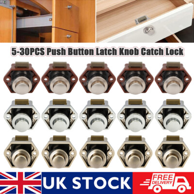 5-30X Push Button Catch Locks Latch Knobs Drawer Cupboard Cabinet Door ...