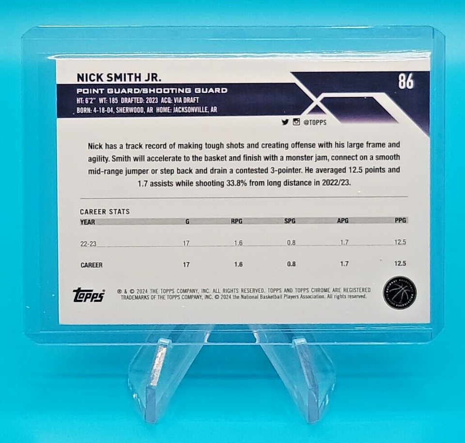 2023-24 TOPPS CHROME GREEN TOPPS LOGO REFRACTOR NICK SMITH JR. RC ...