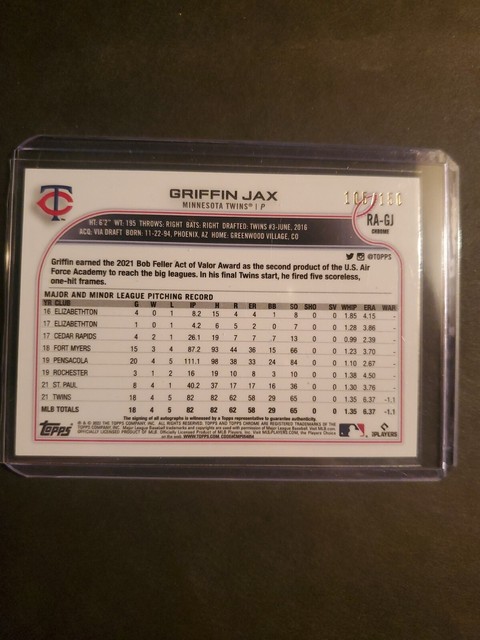 2022 Topps Chrome - Rookie Autographs Blue Refractor #RA-GJ Griffin Jax ...