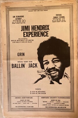 ORIGINAL ADVERTISING concerts Jimi HENDRIX EXPERIENCE / June 20 & 21 ...