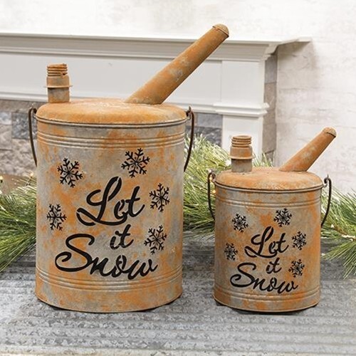 Let It Snow Gas Cans, Primitive Rustic Gas Cans, Rustic Winter Decor ...