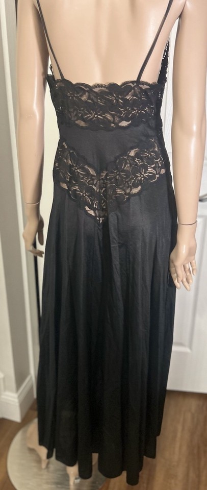 Vtg 60s 70s Glydons M Black Lace Lingerie Dress Nightgown Robe Peignoir ...