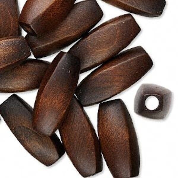 Bead, 25 Large Dark Brown 30x12mm Hand Cut Twisted Oval Wood Beads 3 ...