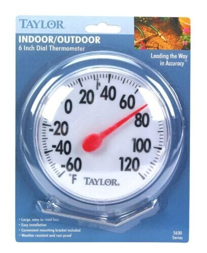 6" TAYLOR Indoor Outdoor Round Dial Thermometer w/ Mounting Bracket ...