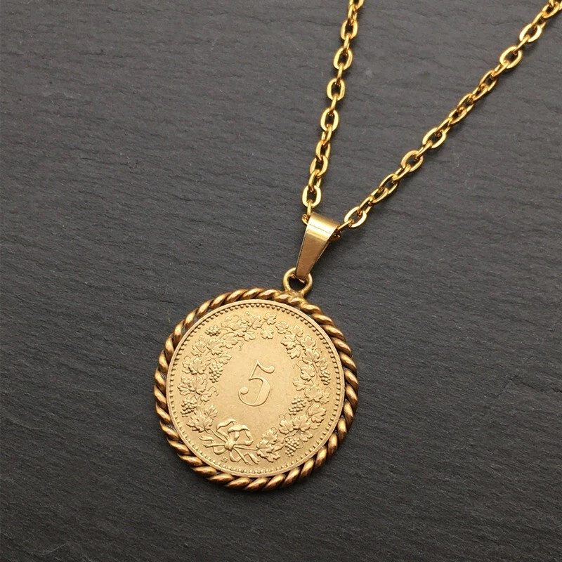 Retro Swiss Guardian Coin Pendant Vintage Gold Portrait Coin Necklace ...